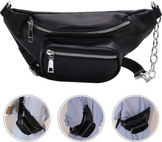 Hemobllo Hoement Damen G&uuml;rteltasche aus Pu Leder Verstellbare Umh&auml;ngetasche mit Kette rutschfest Doppelte Taschen Schwarze H&uuml;fttasche f&uuml;r Alltag und Reisen