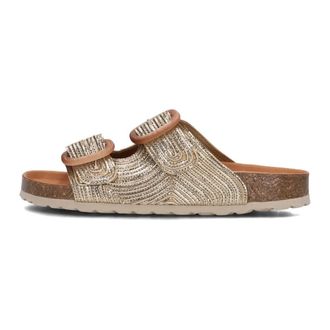 Verbenas Goldene Ledersandalen mit Holzoptik-Schnallen - - Shoes - Damen - Gelb - 37 EU
