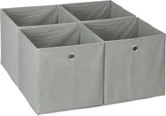Relaxdays Aufbewahrungsbox 4er Set, Faltbare Regalboxen, HxBxT: 30 x 30 x 30 cm, Grifflöcher, Faltboxen für Regale, grau