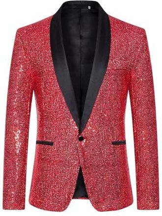 Generic Veste de costume &agrave; paillettes pour homme - Blazer &agrave; paillettes - Pour f&ecirc;te, d&icirc;ner, bal de fin dann&eacute;e, danse, sport, bordeaux, XXL