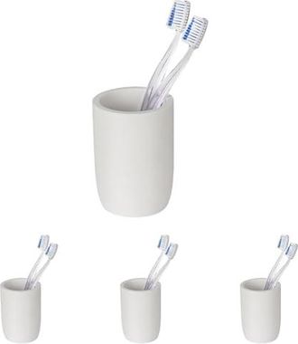 WENKO Zahnputzbecher Mod. Altavalle freistehend aus Polyresin Badezimmer Deko Badaccessoires f&uuml;r Ordnung Badgestaltung Wei&szlig; 8,0 x 10,5 cm (Packung mit 4)
