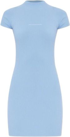 Alexander Wang Femme, Robes, Bleu, Taille: 40 FR Jacquard Logo Short Sleeve Crewneck Mini Dress