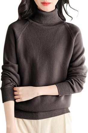 Generic Pull en cachemire pour femme, pull en tricot torsad&eacute;, haut tricot&eacute; de couleur unie, pull d&eacute;contract&eacute; &agrave; col roul&eacute; en tricot ultra doux, pull classique 