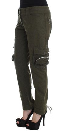 Ermanno Scervino Womens Green Wool Blend Loose Fit Cargo Pants Cotton