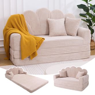 Generic Modernes Cord-Schlafsofa, Schlafsofa 2-Sitzer Sofa, Boneless Sofa, Bed aus Cord & Schaum, f&uuml;r Wohnzimmer, Wohnung & B&uuml;ro, 2 Kissen & Seitentaschen(Bei