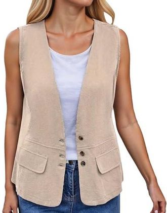 Generic Vestes pour femmes 2026 &eacute;l&eacute;gantes, d&eacute;contract&eacute;es, &agrave; la mode, sans manches, pour un usage quotidien, v&ecirc;tements dext&eacute;rieur l&eacute;gers, beige, XXL