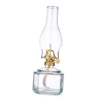 TOPBATHY &Ouml;llampe Glas Petroleumlampe Vintage Dochtverstellbar Windgesch&uuml;tzt Tischlampe Transparent Mit Goldfarbenem Lampenhalter F&uuml;r Innenbereich Dekoration