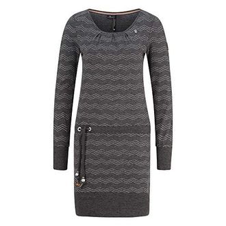 Ragwear Alexa Zig ZAG Femme,Robe en Coton,Robe en Jersey,Robe Tubulaire,Robe dhiver,Robe d&eacute;contract&eacute;e,Manches Longues,Vegan,Black,S