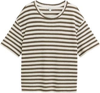 Tom Tailor Damen 1046622 Sweatshirt, 37852 - Olive White Stripe, L EU