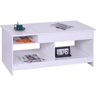 Relaxdays Table basse Relaxdays extensible, H x L x P : 50 x 110 x 50 cm, table de salon avec rangement, blanche
