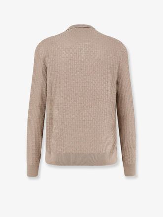 HUGO BOSS Mens Silk Sweater With Leather Detail Beige