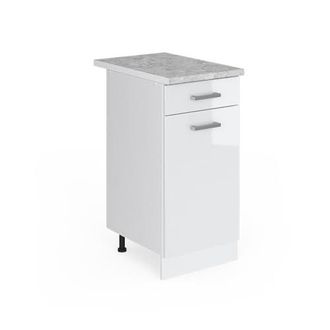 Vicco Meuble Bas Universel R-Line, Blanc Haute Brillance/Blanc, 40 cm avec tiroir, avec Plan de Travail