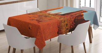 Abakuhaus Wüste Tischdecke, Hot Day Monument Valley, Pflegeleicht mit Modernster Druck Technologie Waschbar und Personalisiert, 140 x 240 cm, Dunkelorange Hellb