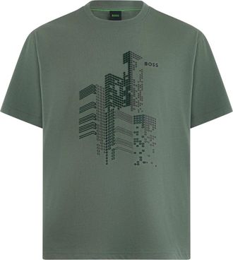 HUGO BOSS Homme, Tops, Vert, Taille: XS T-shirt en coton avec imprim&eacute;