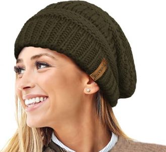 TOSKATOK Bonnet dhiver en Tricot Souple et Chaud pour Femme avec Bonnet de Ski &agrave; Doublure Thermique en Velours Supersoft