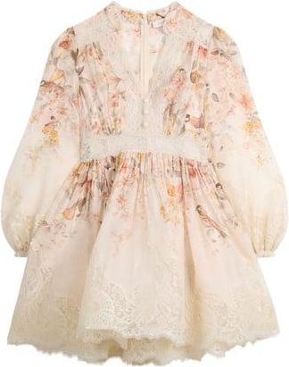 Zimmermann Robe Luna &agrave; fleurs et dentelle en lin et soie