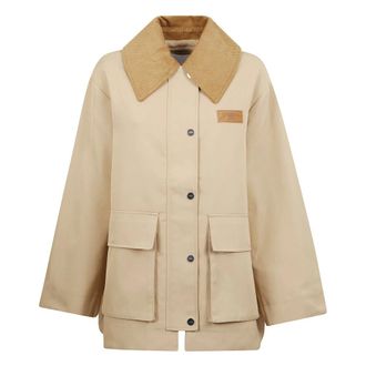 Ganni Femme, Vestes, Beige, Taille: 34/36 FR Camel Twill Midi Jacket