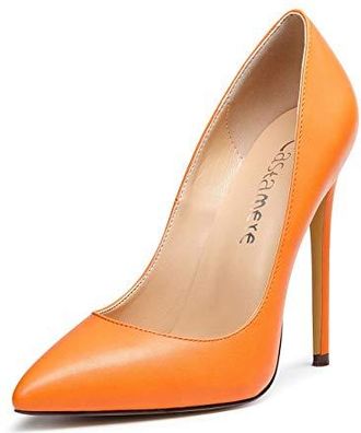 Castamere Escarpins Femme Bout Pointu Haute Talon Aiguille 12CM Orange PU Escarpin EU 38.5