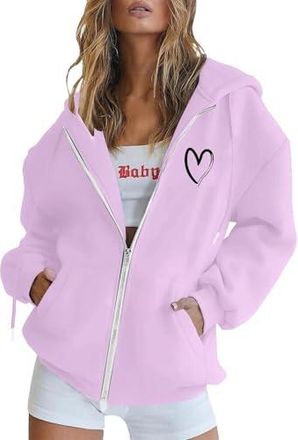 Generic 2026 Vestes &agrave; capuche &agrave; fermeture &eacute;clair pour femmes et adolescentes avec capuche enti&egrave;rement zipp&eacute;e, pull &agrave; manches longues et poches, violet, XXL