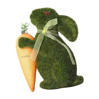 Generic Hasenfigur - gr&uuml;ne Statue mit Ostermoos - stehend beflockt mit Karotte | f&uuml;r Tischdecken, Tischdecken, Tischl&auml;ufer, Bauernhaus, Au&szlig;endekoration, Garte