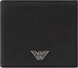 Emporio Armani Homme, Accessoires, Noir, Taille: ONE Size ASV Portefeuille en cuir Saffiano r&eacute;g&eacute;n&eacute;r&eacute; avec plaque aigle