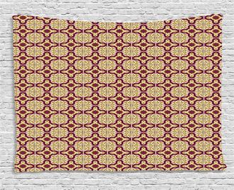 Abakuhaus marokkanisch Wandteppich, Traditionelle Mosaik-Fliesen, Wohnzimmer Schlafzimmer Heim Seidiges Satin Wandteppich, 200 x 150 cm, Lila