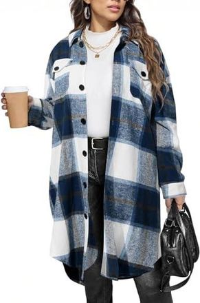 Generic Chemise &agrave; carreaux en flanelle &agrave; manches longues pour femme - Grande taille - Cardigan ample d&eacute;contract&eacute; boutonn&eacute; - Veste &agrave; carreaux ouverte sur le de
