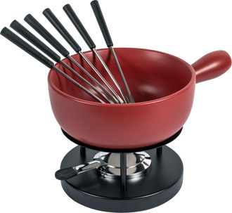 Kuhn Rikon K&auml;sefondue Set Classic rot&middot; &Oslash; 23 cm, 2.6 Liter Inhalt, ideal f&uuml;r 4-6 Personen, Set enth&auml;lt 6 Gabeln, einen Pastenbrenner, und ein Rechaud