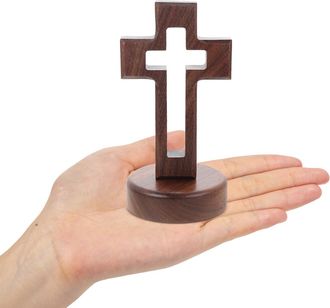 Angoily Holzdekoratives Kreuz Ornament mit Rundem Sockel aus Schwarzem Walnuss-Holz Glatte Oberfl&auml;che Langlebig Sicherer Griff als Religi&ouml;se Tischdekoration f