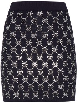 Philipp Plein minijupe en maille à motif monogrammé - Bleu
