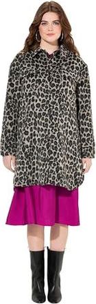 Ulla Popken Femme Grandes Tailles Veste Chemisier Motif l&eacute;opard, col Chemise et Manches Longues Noir 50+ 830945100-50+