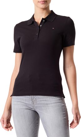 Tommy Hilfiger Damen Poloshirt Kurzarm 1985 Polo Slim Fit, Schwarz (Black), L