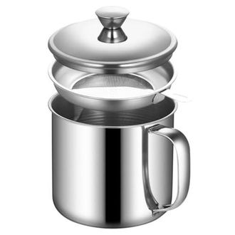 Hemobllo Pot Filtre Huile Acier Inoxydable 304 Avec Tamis Fin 14.5X12 Cm R&eacute;Cipient Filtrant Pour Usage Domestique Cuisine Stockage Huile Facile