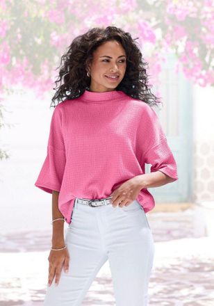 Lascana Kurzarmshirt mit Stehkragen aus b&uuml;gelfreier, luftiger Cr&ecirc;pe-Qualit&auml;t