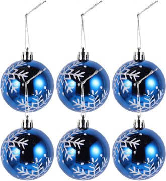 Garneck 6 St&uuml;ck Weihnachtskugeln Blau - Bruchsichere Christbaumkugeln Mit Schneeflocken-Muster - 6 cm Gro&szlig;e Christbaumschmuck F&uuml;r Festliche Dekoration Und Wei