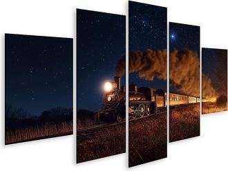 Islandburner Prime Bild auf Leinwand Nachtfahrt Einer Alten Dampflok unter Sternenhimmel Bilder Wandbilder Poster