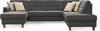 Cavadore Wohnlandschaft Palera / U-Form Sofa mit Schlaffunktion, Stauraum und Federkern / 314 x 89 x 212 / Mikrofaser, Grau