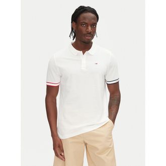 Tommy Jeans Poloshirt Flag Cuff DM0DM21306 Écru Slim Fit