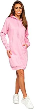 BOLF Femme Sweat Long? Capuche? la Mode Hoodie Robe Sweat-Shirt? Manches Longues Automne Hiver en Coton Couleur Unie Poche Kangourou YS10005 Rose Ciel M [A