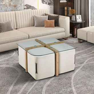 M&S Collection M&s - Table basse carr&eacute;e de 90x90x45cm avec 4 poufs en tissu