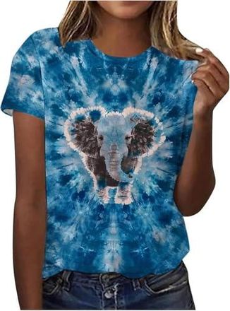 Generic T-shirt tie-dye pour femme avec imprim&eacute; animal - Costume de carnaval - F&ecirc;te amusante - Motif chat et vache - T-shirt &agrave; manches courtes et col rond - H