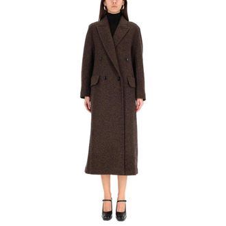 Max Mara Lang geschnittener- zweireihiger Mantel aus Wollmischung - - Coats - Damen - Braun - XS