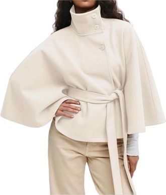Generic Ponchos à manches chauve-souris pour femmes, manteau caban, cape vestes pour femmes, manteau épais chaud rétro élégant court, blanc, XXL
