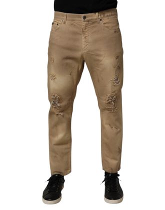 Dolce & Gabbana Beige Cotton Loose Tattered Men Denim Jeans Clothing