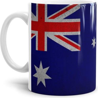 Tassendruck Flaggen-Tasse/Souvenir/Urlaub/Länder-Fahne/Kaffetasse/Mug/Cup - (Australien, Retro-Optik)
