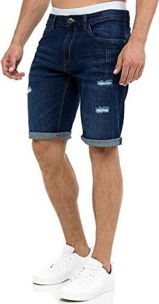 Indicode Caden Shorts en Jean, pour hommes, avec 5 poches, 98 % coton, pantalons courts au look us&eacute;, d&eacute;lav&eacute; et destroyed, coupe droite, id&eacute;als pour les loisirs
