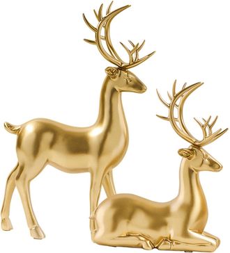 Cabilock 2st Elch-Ornamente Aus Harz Rentier-Statue Weihnachtsfeierverzierung Mini-elchfiguren Stehende Hirschstatue Hirsch Figur Weihnachtsdekorationen Mit Hi