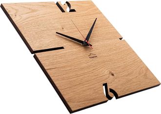 huamet Wanduhr Holz PUHR, Eiche Astig, eckig - echtes Holz, einzigartiges Design, geräuschlos ohne Ticken - Qualitätsprodukt Made in Südtirol - CH51-A-00