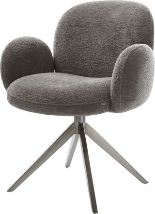 DELIFE Esszimmerstuhl Nube-Flex mit Armlehnen Kreuzgestell breit Graphit Boucl&eacute; Soft Schlamm 360&deg; drehbar Wippfunktion Taschenfederkern