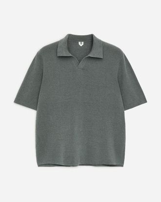 Arket Poloshirt Aus Baumwoll-Leinen -Grau